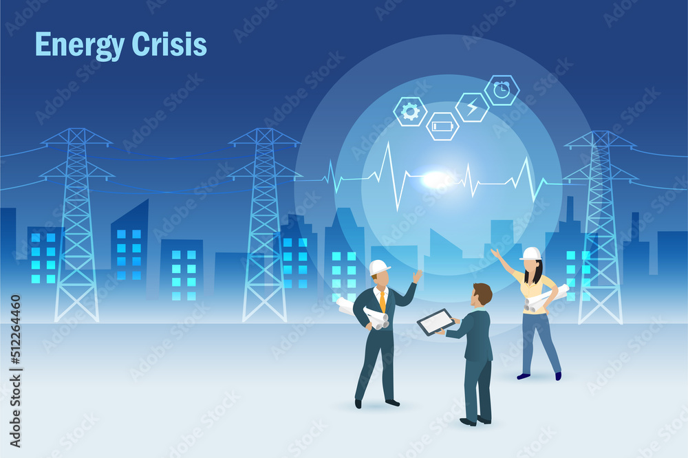 Electric engineer team discuss on energy crisis with electricity ...