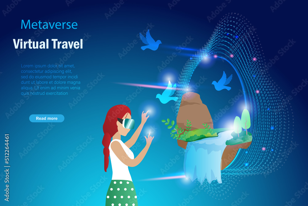Metaverse travel, virtual augmented travel technology in nature on ...