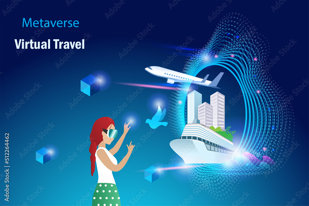 Metaverse travel, virtual trip technology, augmented reality in cyber ...