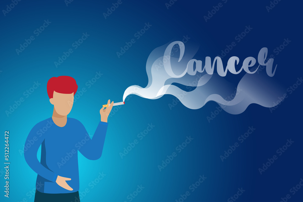 Smoking caused cancer. Stop smoking, quite smoking concept. Man smoke ...