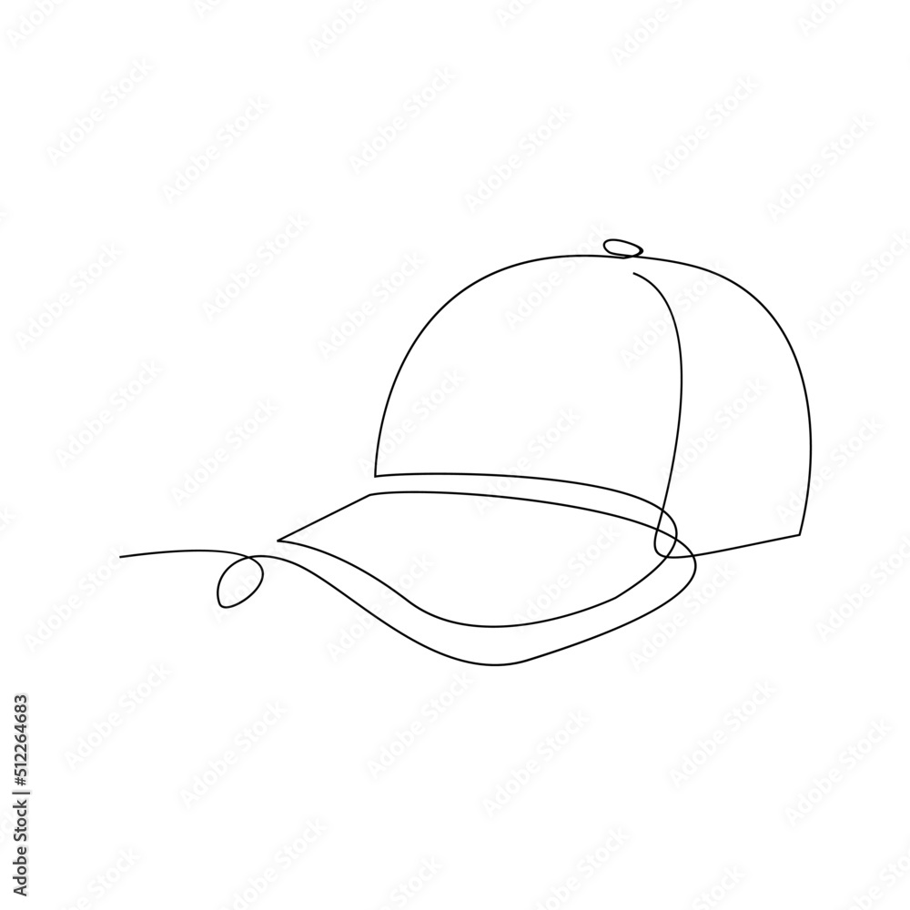 hat cap one line, single line, continuous line drawing isolated on ...