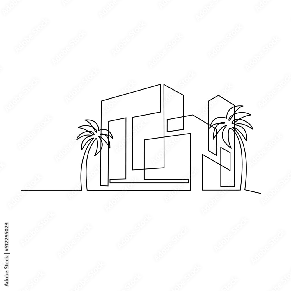Continuous one line drawing Modern house logo vector isolated white ...