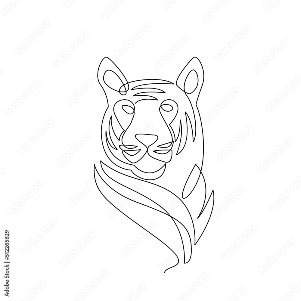 Tiger in one line drawing style. Abstract tiger wild animal contour ...
