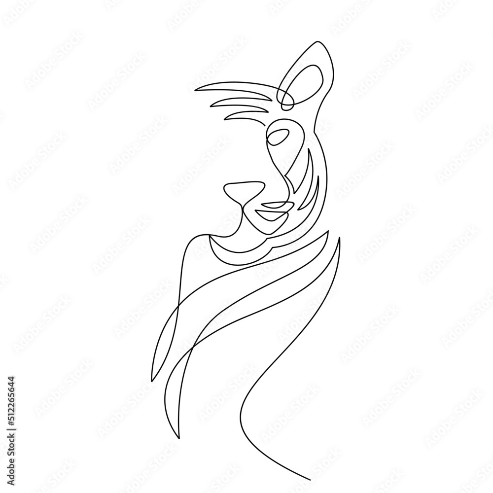 Tiger in one line drawing style. Abstract tiger wild animal contour ...