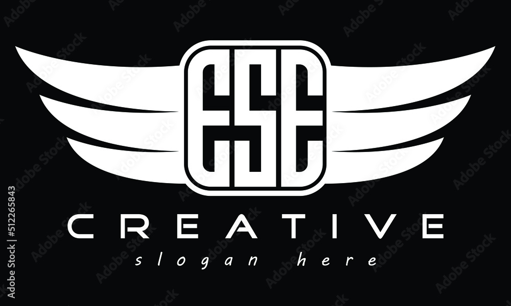ESE Three letter Wing minimal typography font Monogram emblems flying ...