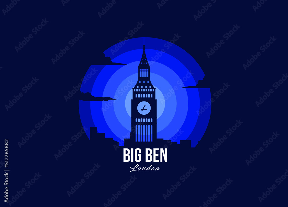 Big Ben on London symbol. Modern moonlight logo of largest country ...