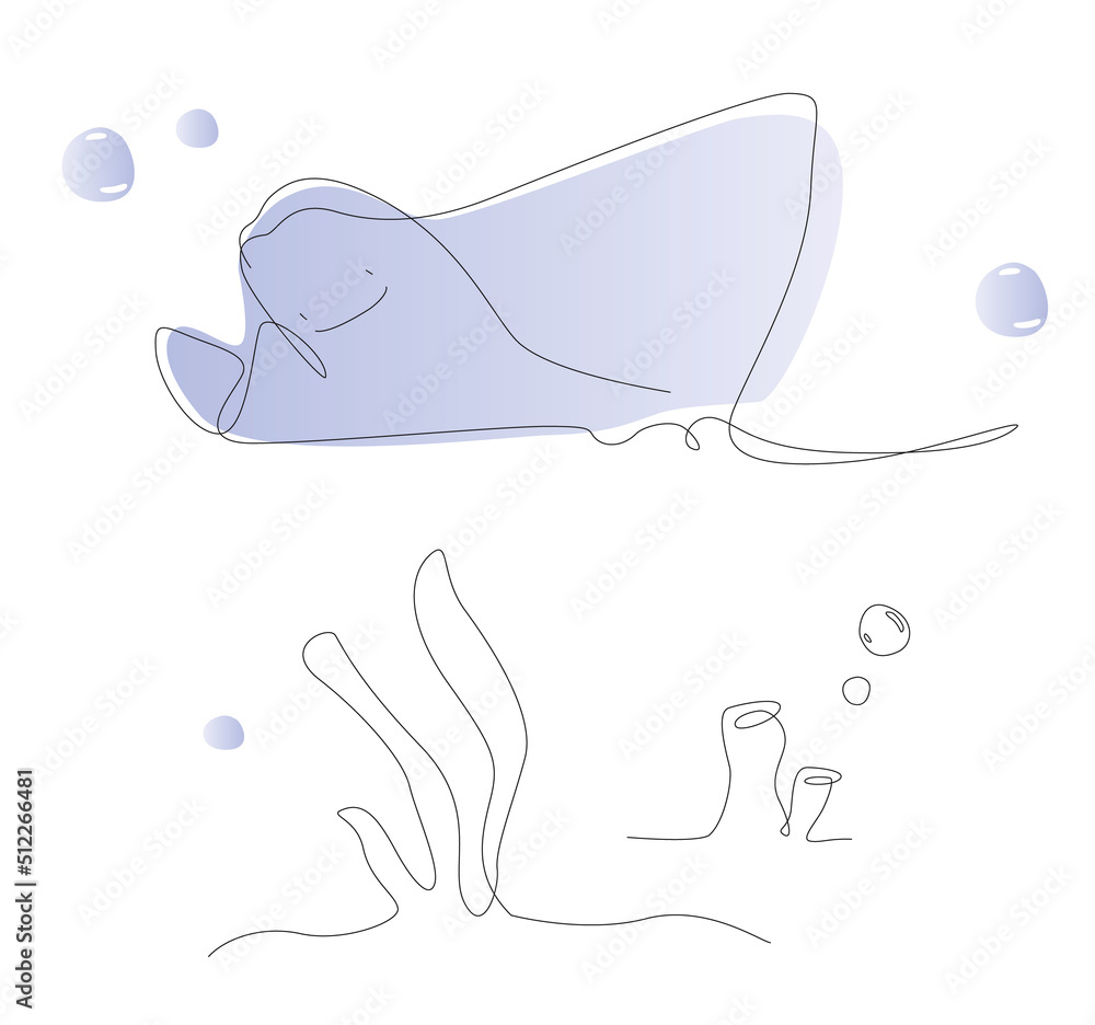 manta ray line vector. Sea life cramp fish one line art illustration ...
