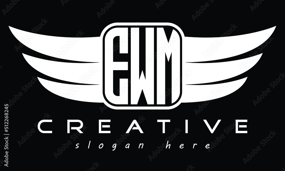 EWM Three letter Wing minimal typography font Monogram emblems flying ...