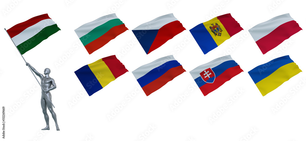 3D Render : Silver male dummy model is holding and waving the flag of ...