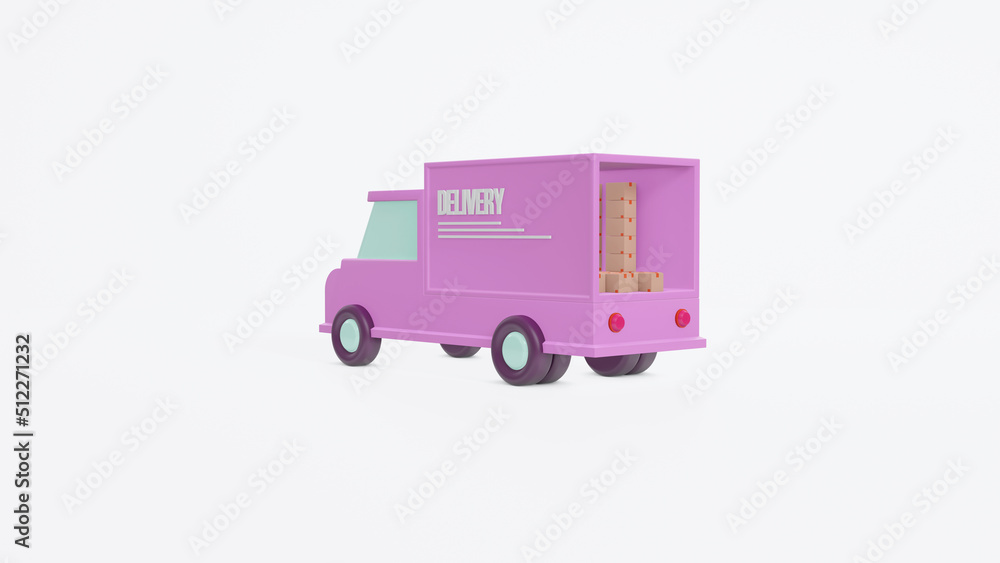 Concept shipping auto delivery. Pink delivery car deliver express with ...