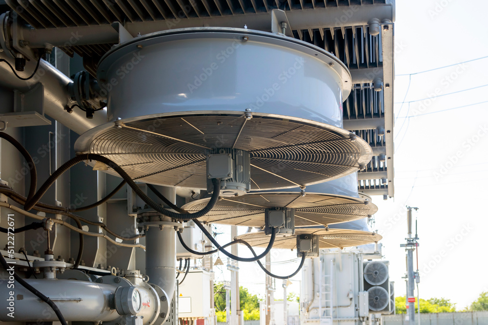 Cooling system for transformer oil of a high-voltage transformer. Stock ...