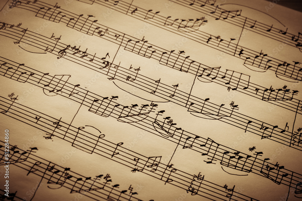 Texture of old handwritten notes, old notes background, selective focus ...