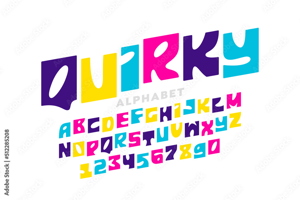 Quirky playful style font design, alphabet letters and numbers vector ...