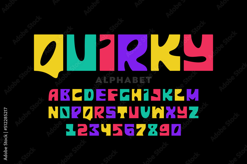 Quirky playful style font design, alphabet letters and numbers vector ...