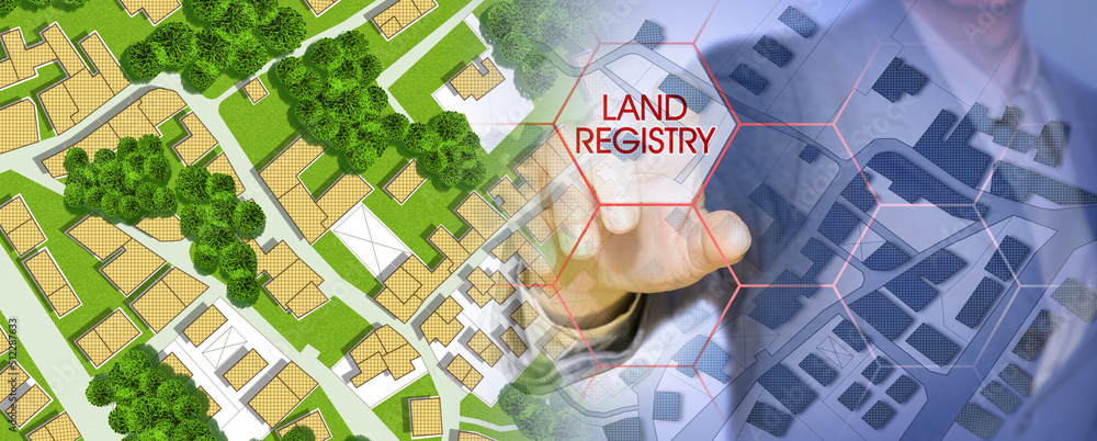Imaginary cadastral map of territory with buildings, roads and land ...