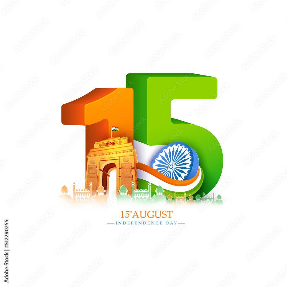 15th August Happy Independence Day of India, wavy Indian flag ...