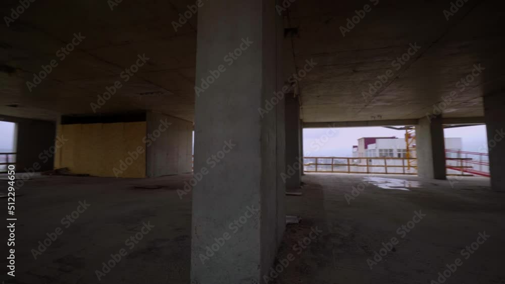 Concrete interior of new building under construction. Concrete wall ...