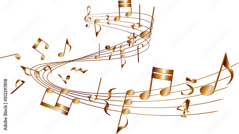 Wavy musical score and notes. Vector musical score with notes. Stock ...