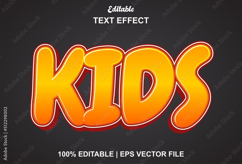 kids text effect with orange color for ,brand, logo and more. Stock ...