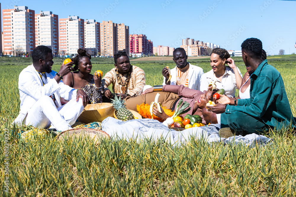 African people eating fruits during picnic in nature Stock Photo ...