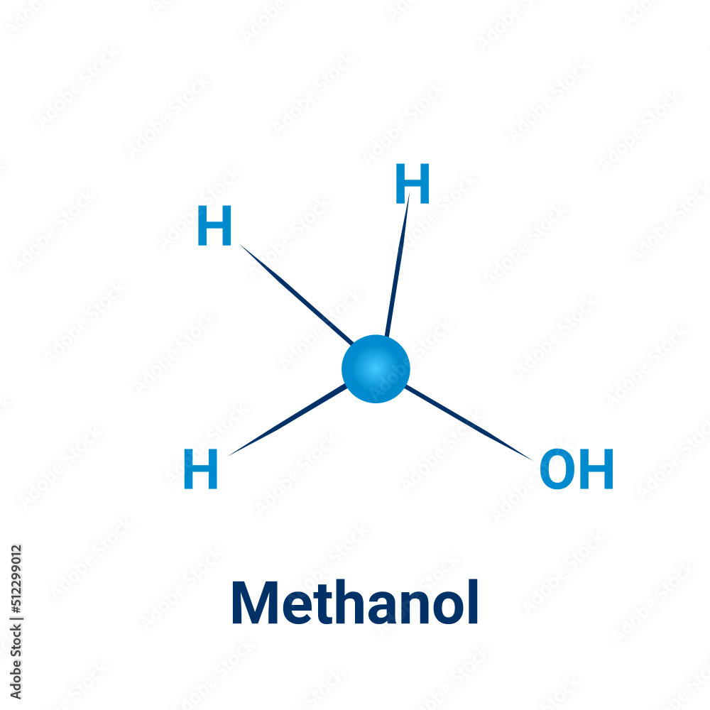 the molecular or atomic structure of methanol which is methyl alcohol ...