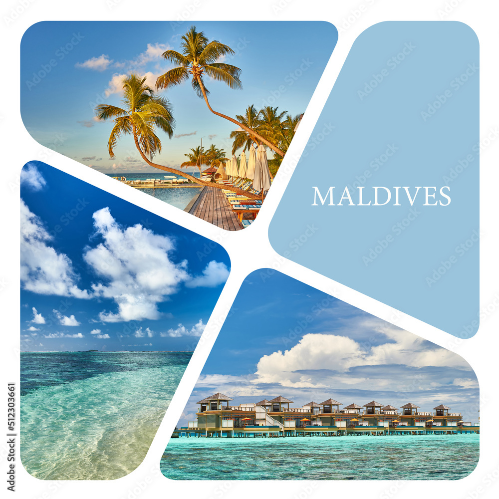 Foto de Travel concept photo collage. Tropical beach and water ...