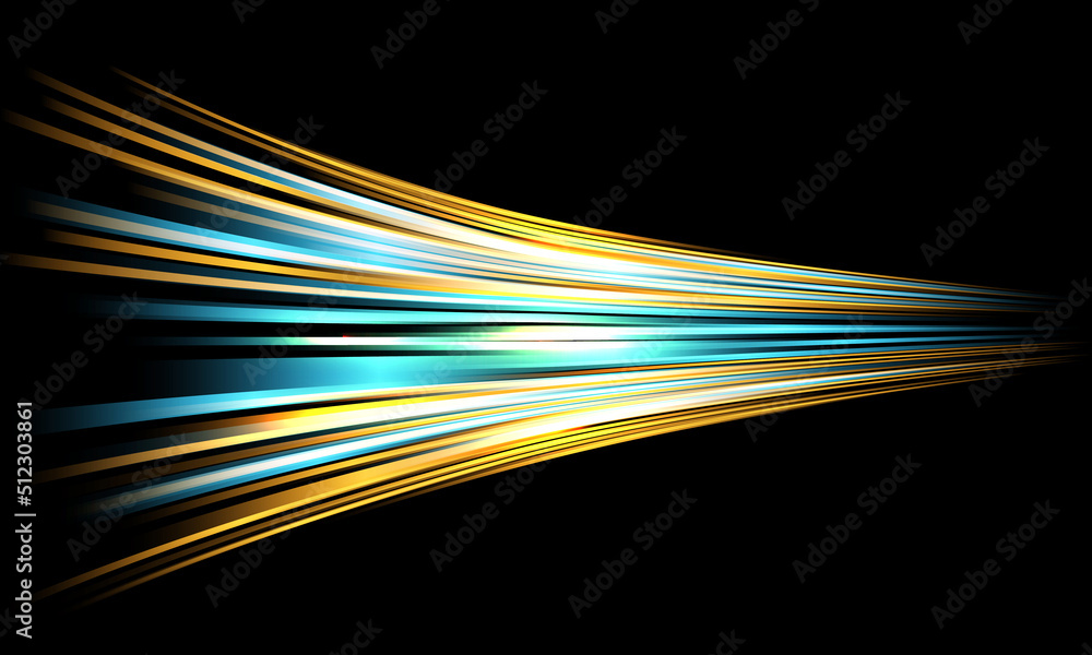 Abstract blue yellow light high speed zoom fast night background vector ...