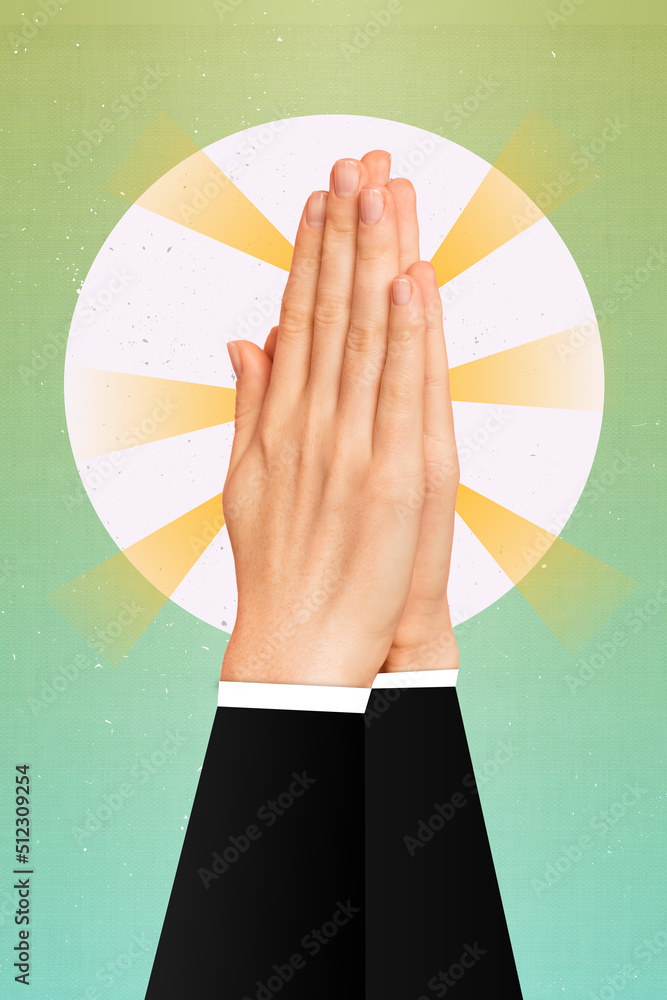 Collage poster of male female person praying sign ask god peace safe ...
