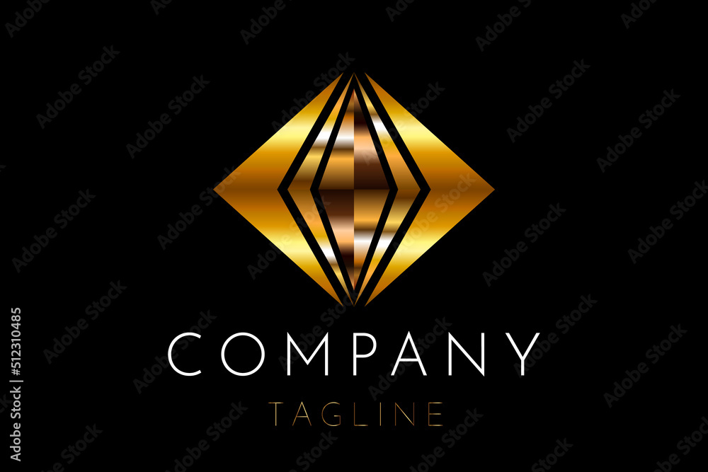 Gold diamond logo on black background. Creative diamond icon logo ...