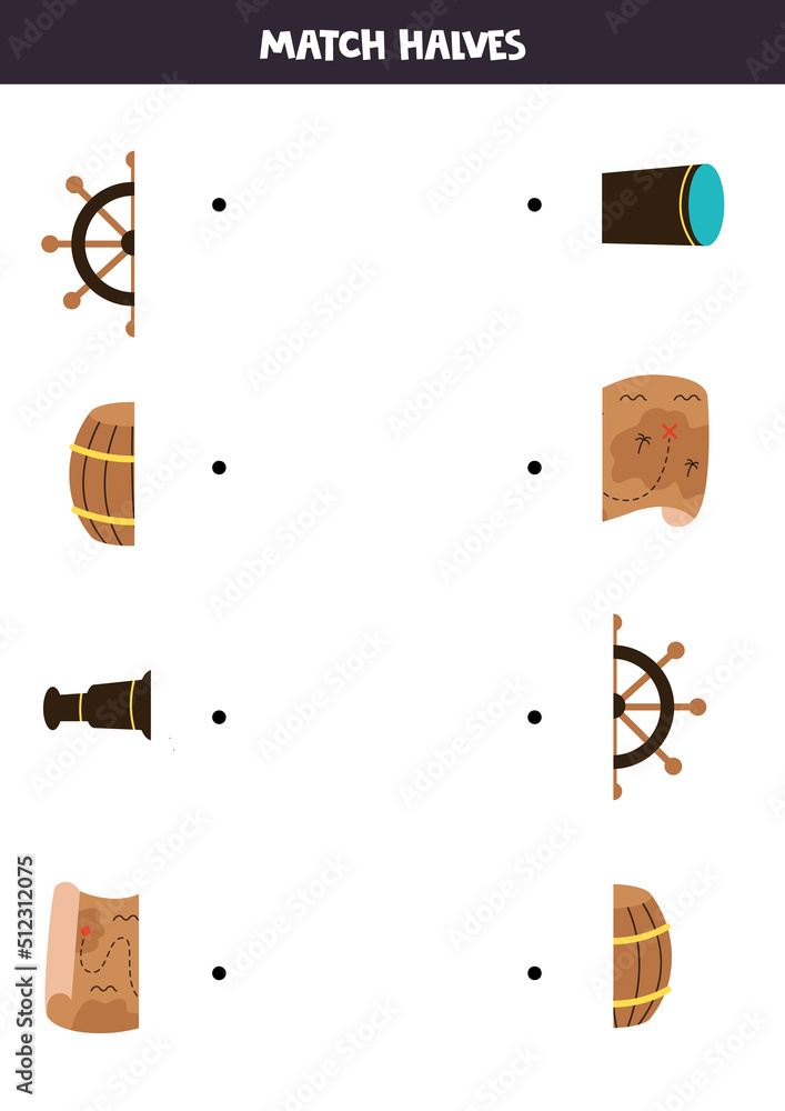 Match parts of pirate elements. Logical game for children. Stock Vector ...