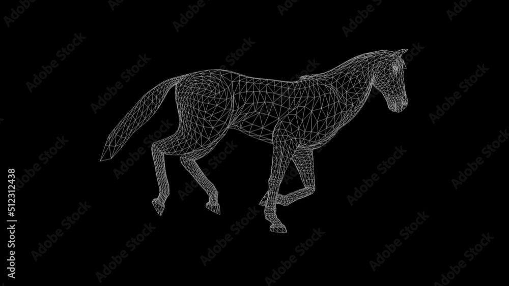 Wireframe 3d horse running, seamless loop, Luma Matte attached Stock ...