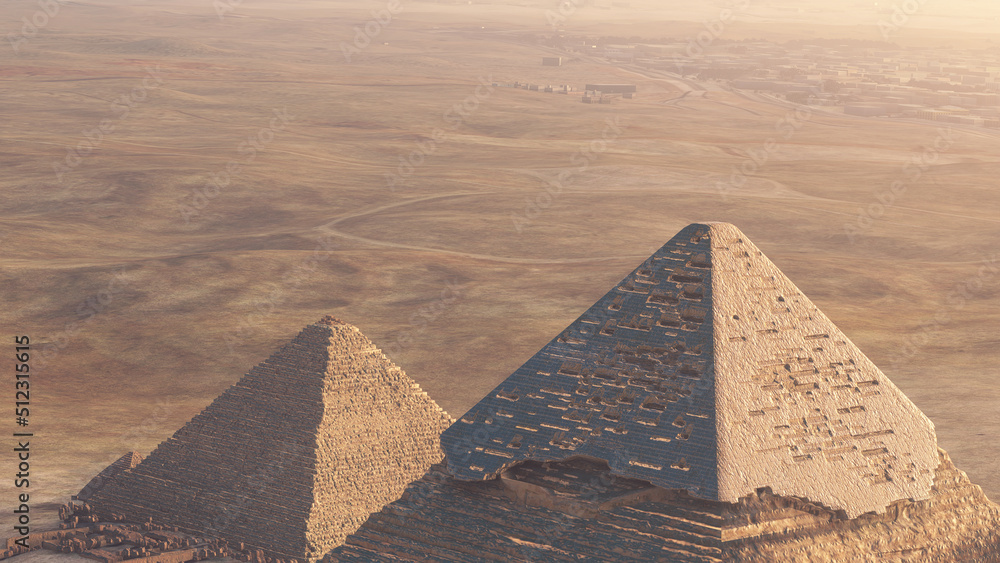 Perspective of the great pyramid of Giza in the morning heavy fog Stock ...