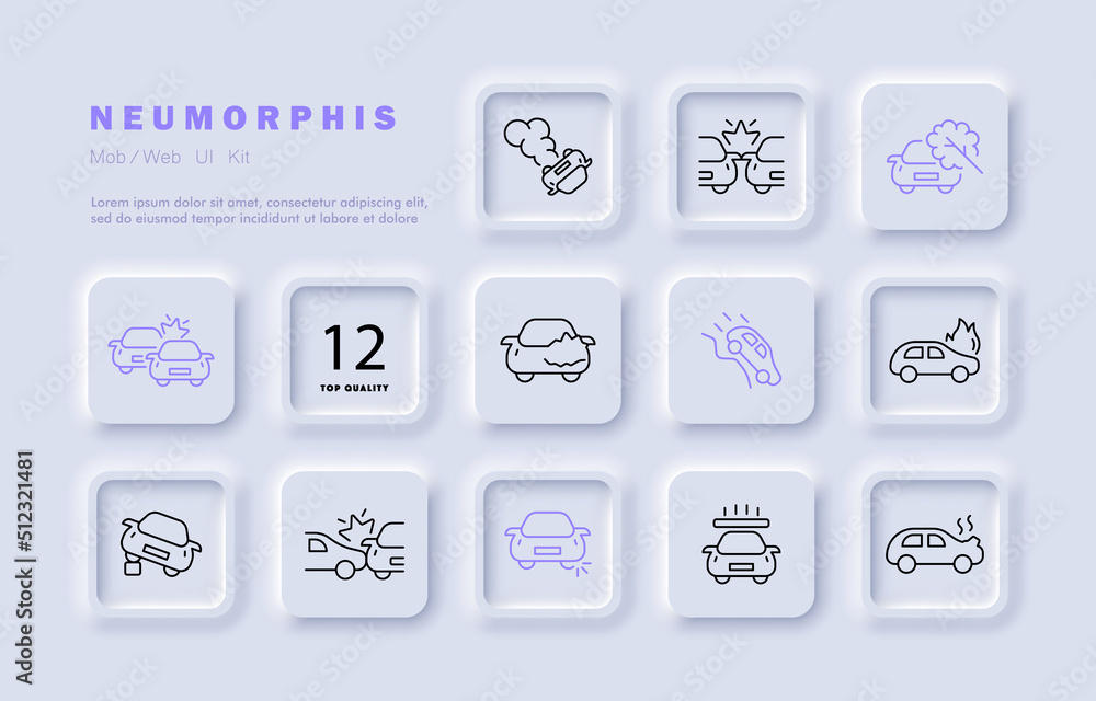 Accident set icon. Service station, crash, failure, fire department ...