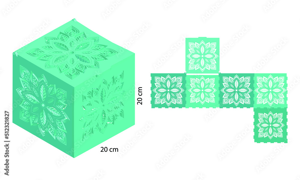 Mandala patterned box. Ethnic decorative elements. Box template. Gift ...