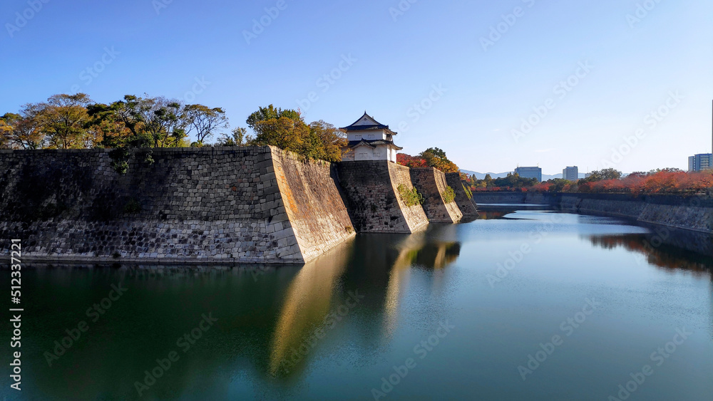 Fortification and ditch water around Osaka Castle for protection Stock ...