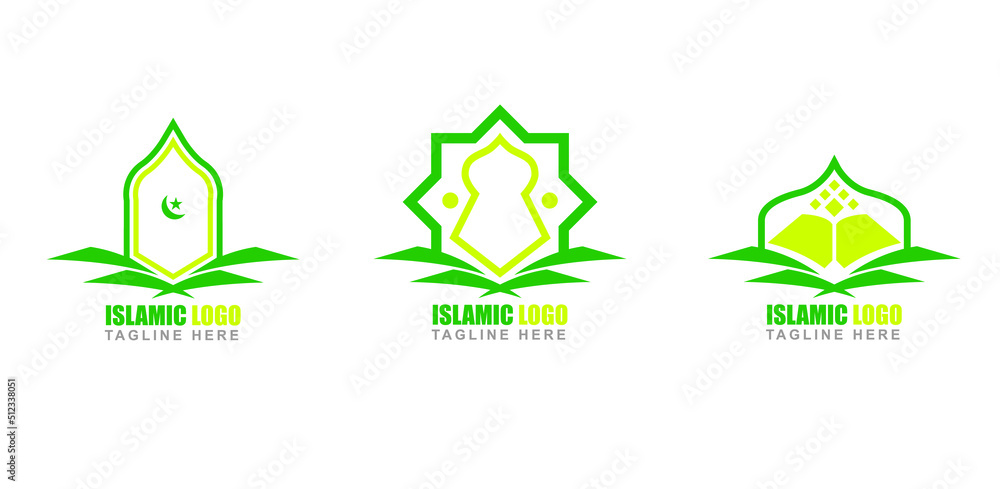 Set Islamic logo design, al quran logo mosque al quds star icon design ...