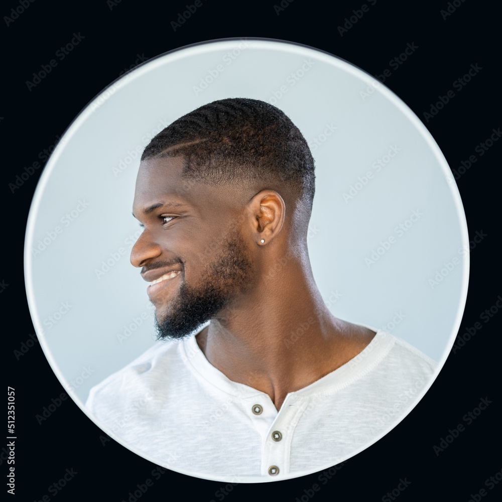 Smiling man avatar. Happy portrait. Profile user. Side view headshot of ...