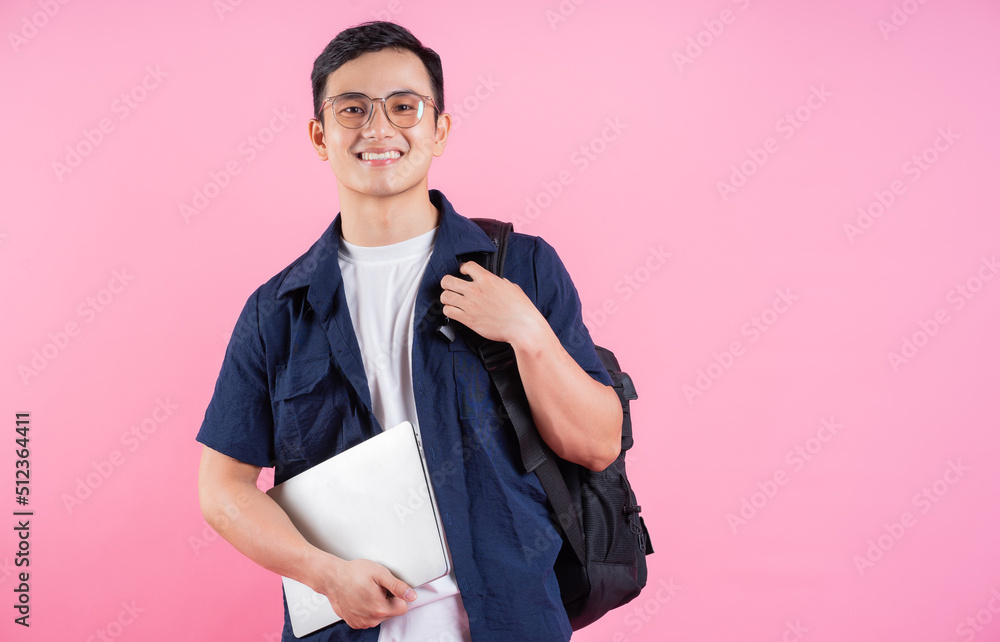 Image of young Asian college student on pink background Stock Photo ...