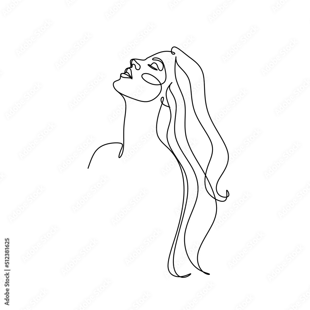 Continuous line drawing of Portrait of a Beautiful Women face. Beauty ...