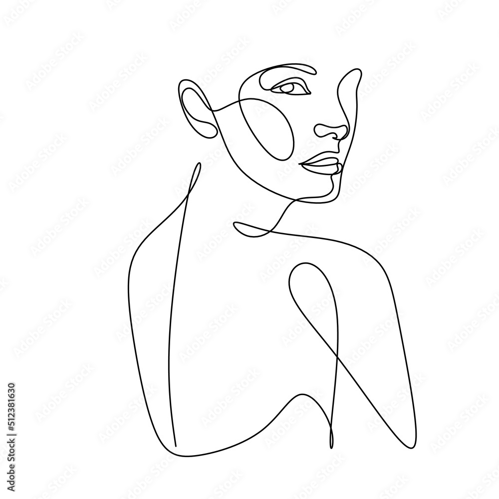 Continuous line drawing of Portrait of a Beautiful Women face. Beauty ...