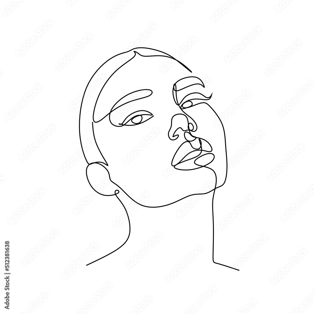 Continuous line drawing of Portrait of a Beautiful Women face. Beauty ...