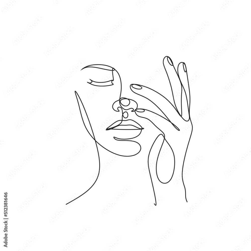 Continuous line drawing of Portrait of a Beautiful Women face. Beauty ...