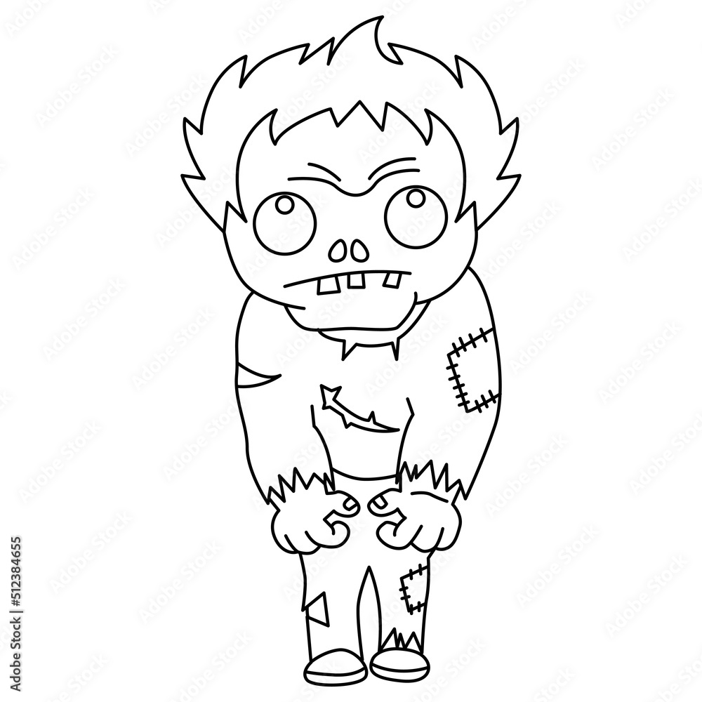 Cute zombie set cartoon coloring page illustration vector. For kids ...