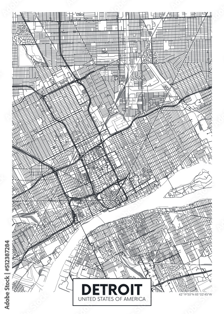 City map Detroit, travel vector poster design Stock Vector | Adobe Stock