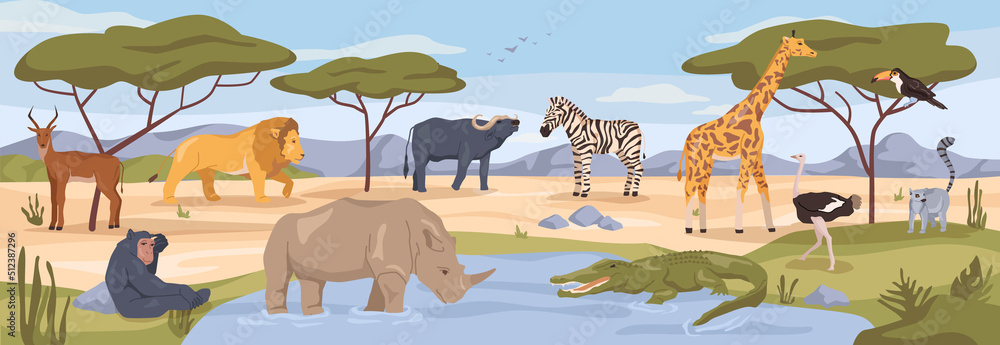 Wildlife park of Africa, zoo garden or menagerie, nature reserve for ...