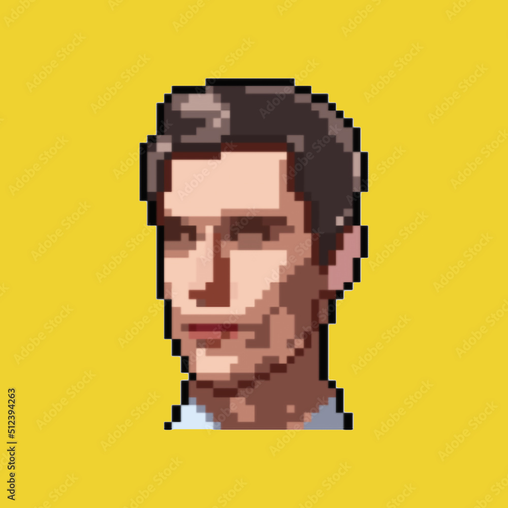 Pixel portrait of a man, 8-bit male character, yellow background Stock ...