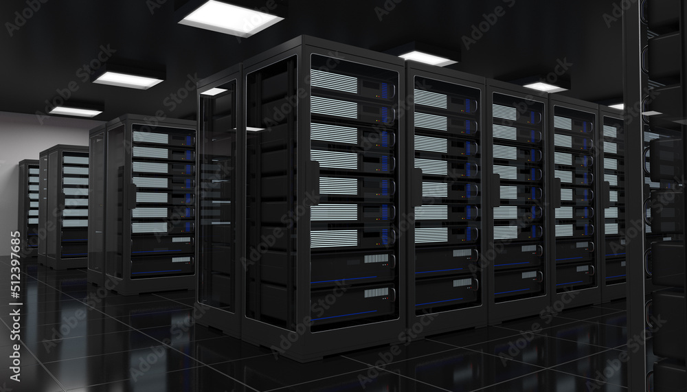 Internet data center room with server and network device in rack ...