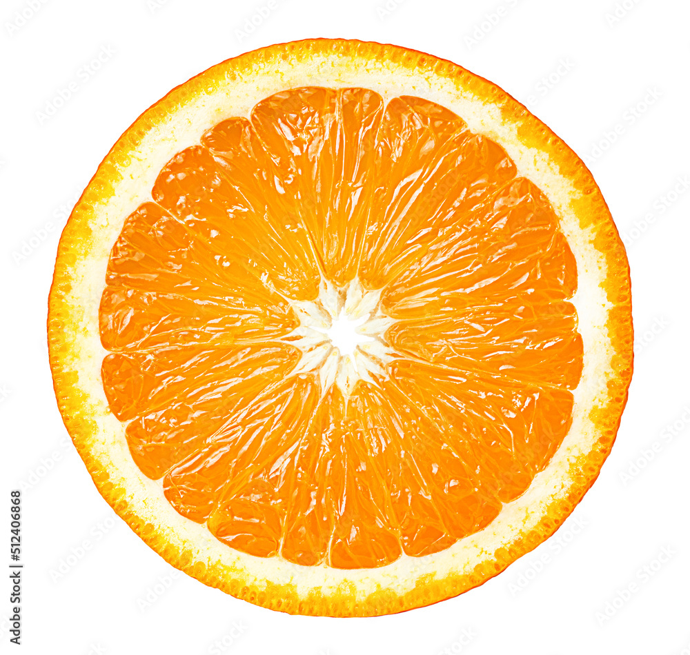 cut in half orange, cross section on a white isolated background Stock ...