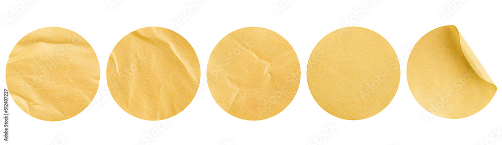 five gold round stickers on a white isolated background Stock Photo ...