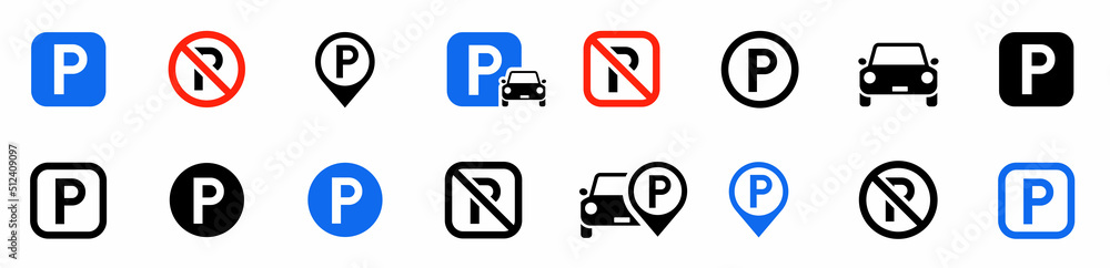 Parking icon set. Car Parking Icon. Parking and traffic signs isolated ...